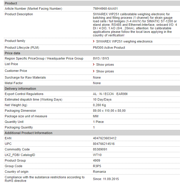 کارت لودسل زیمنس SIWAREX WP251 با کد تجاری 7MH4960-6AA01